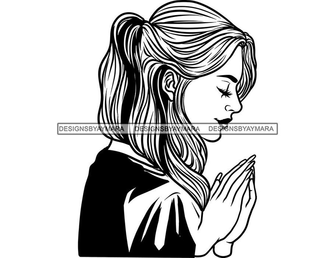 Blonde Woman Praying God Religious Caucasian Lady Prayer Hands Faith ...
