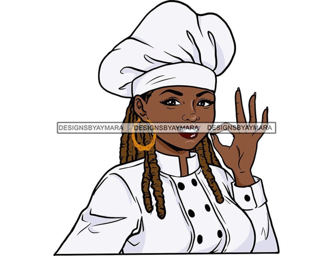 Black Woman Chef Bon Appetit Dread Locs Gold Hoops Restaurant Uniform ...