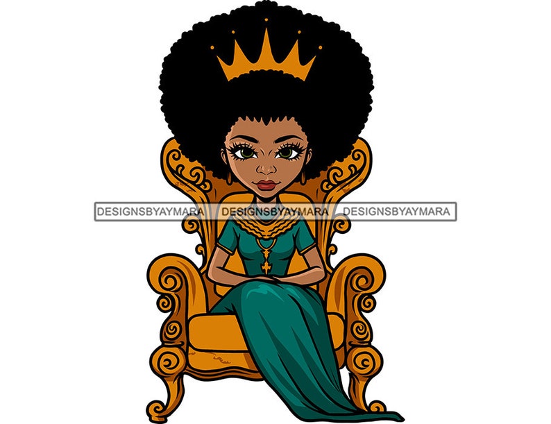 African Queen Cartoon Character Sitting Throne Royal Woman - Etsy
