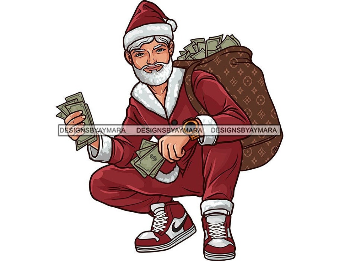 Santa Claus Bag Cash Money Red White Sneakers White Beard Coloring ...