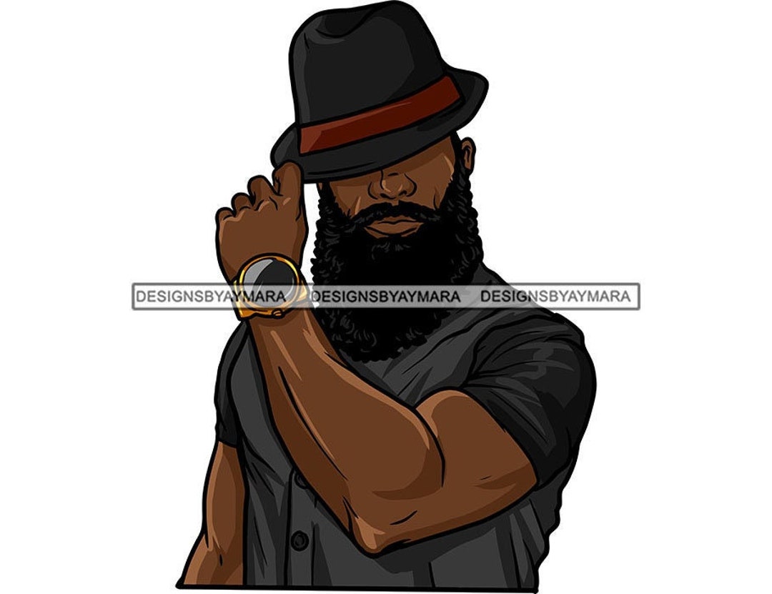Black Man Gray Hat Full Beard Gold Watch Mustache Muscles Brown Skin ...