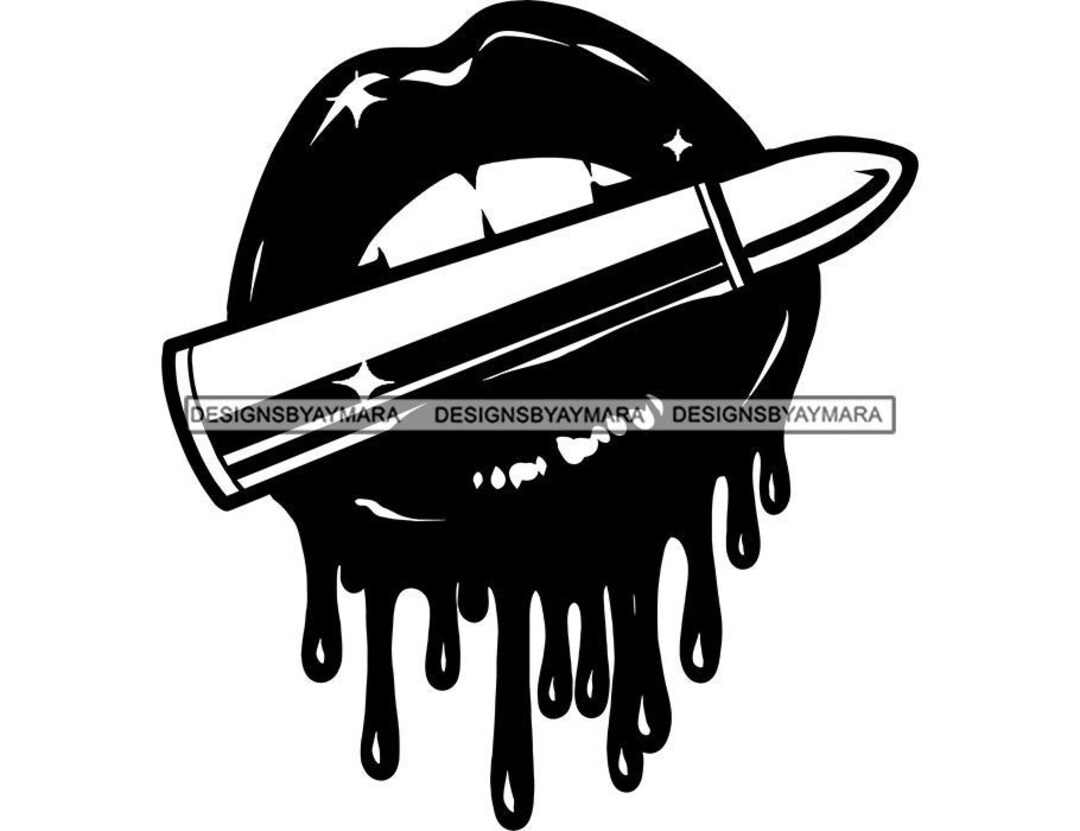 Black Lips Female Woman Dripping Teeth Bullet Mouth Face Lipstick ...