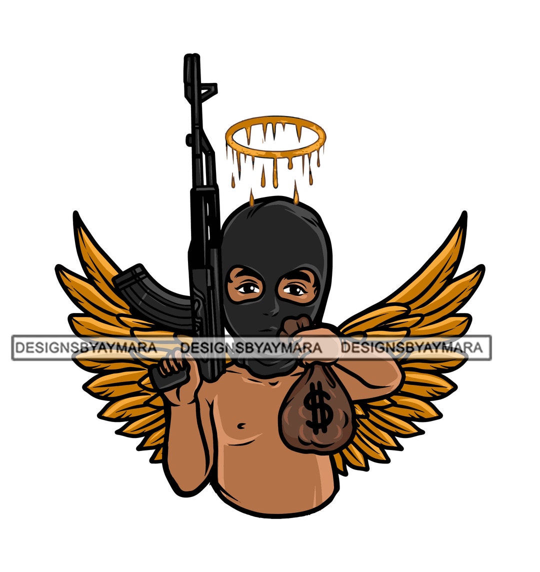 Toddler Gangster Angel Baby Boy Ski Mask Balaclava Riffle Money Bag ...