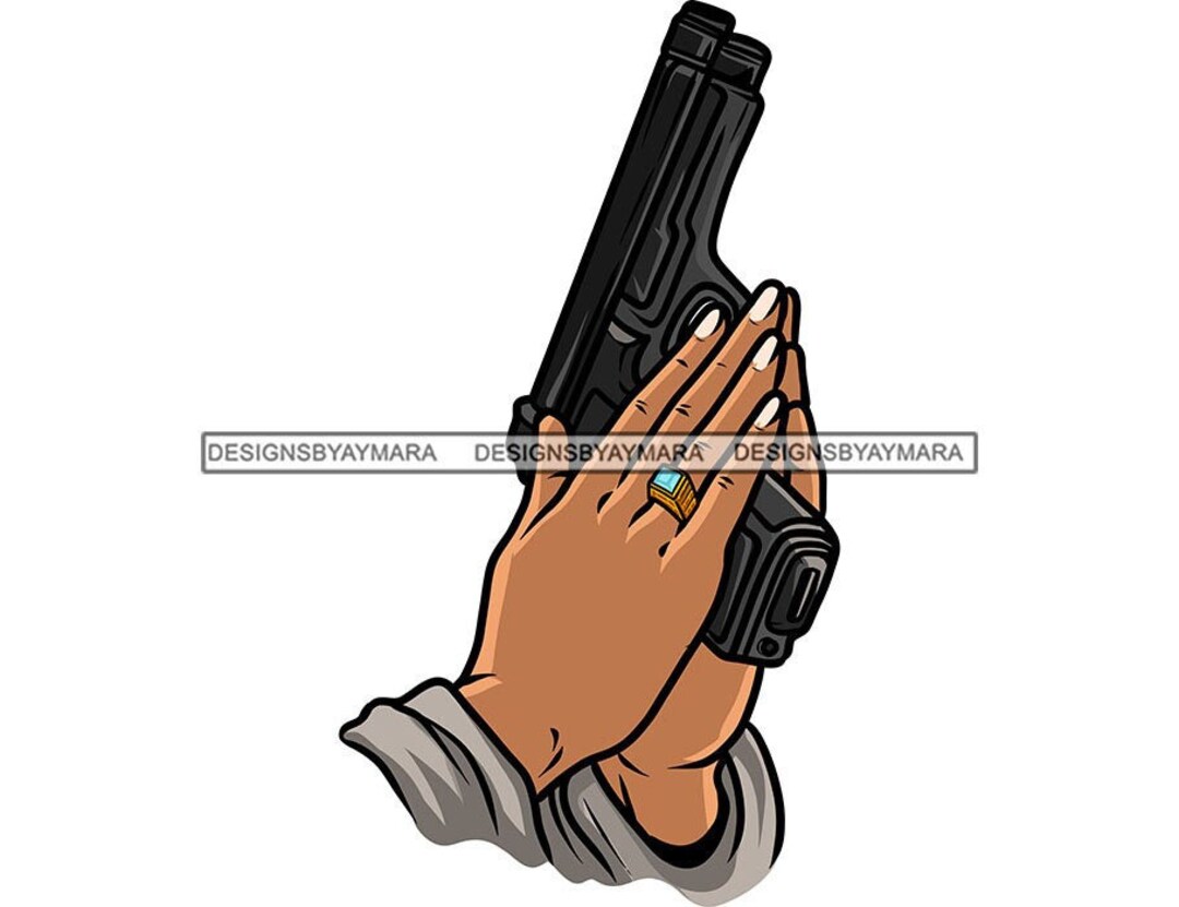 Man Male Praying Hands Holding Gun Pistol Weapon Faith Protection Hands ...