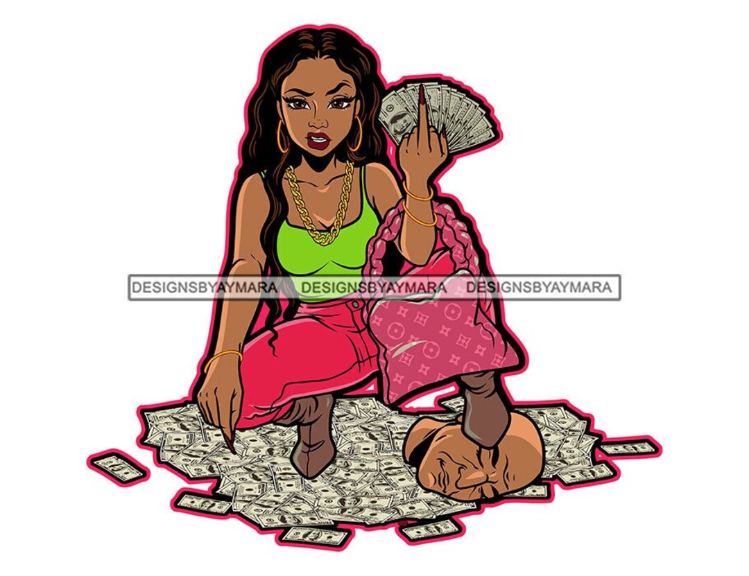 Melanin Woman Stepping Man Head Money Cash Bank Dope Girl Middle Finger ...