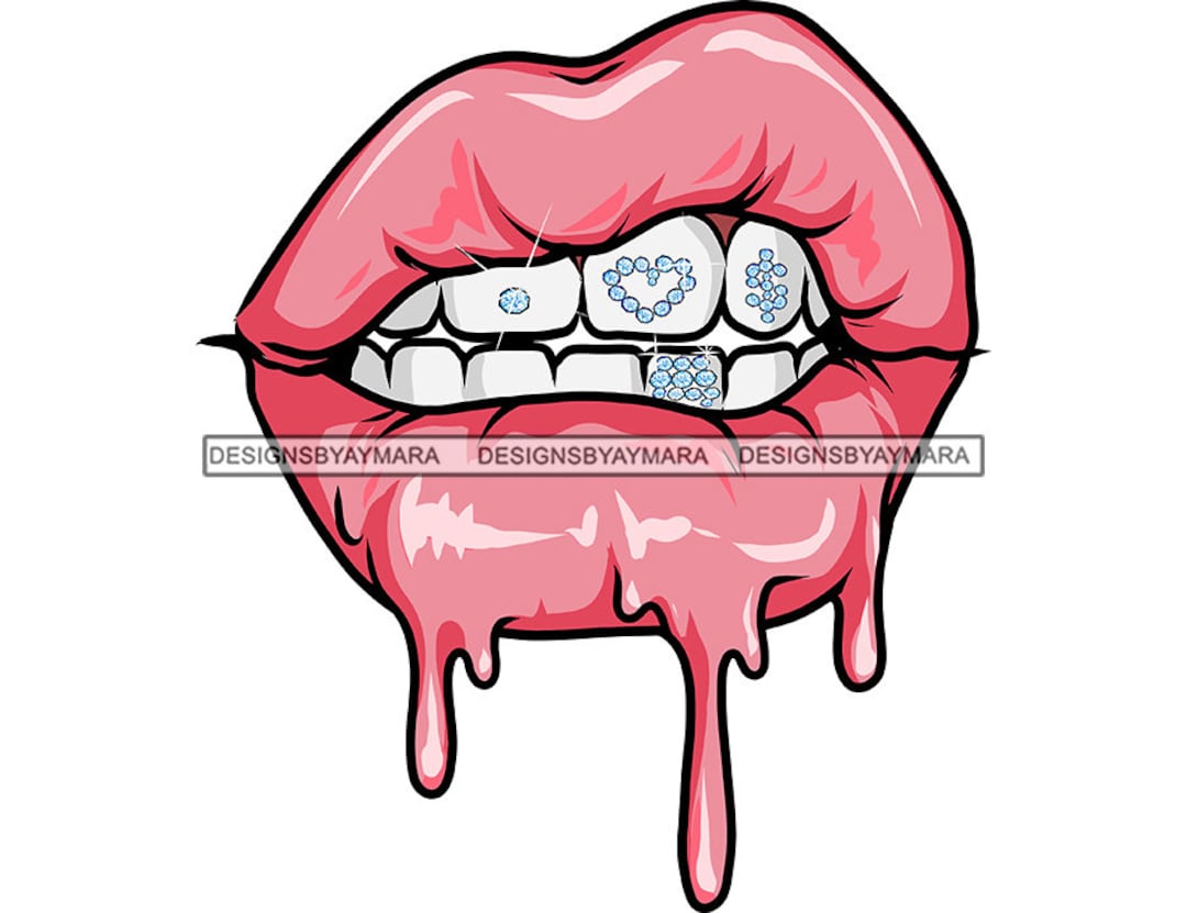 Dripping Pink Pair Lips Grill Heart Dollar Sign Diamond Tooth Jewelry ...