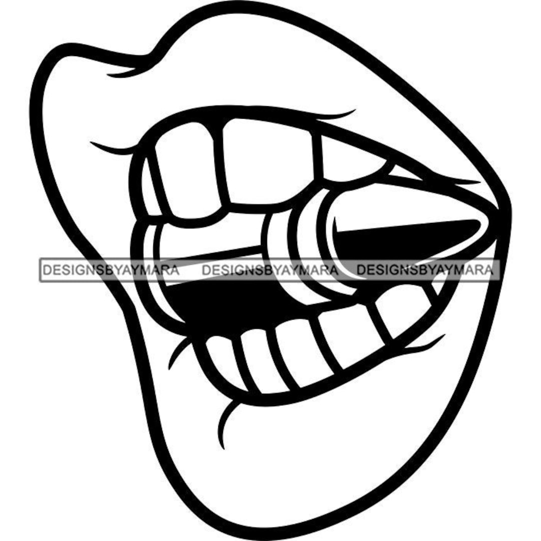 Lips Mouth Wide Open Bullet Between Teeth Biting on A Bullet Weapon ...