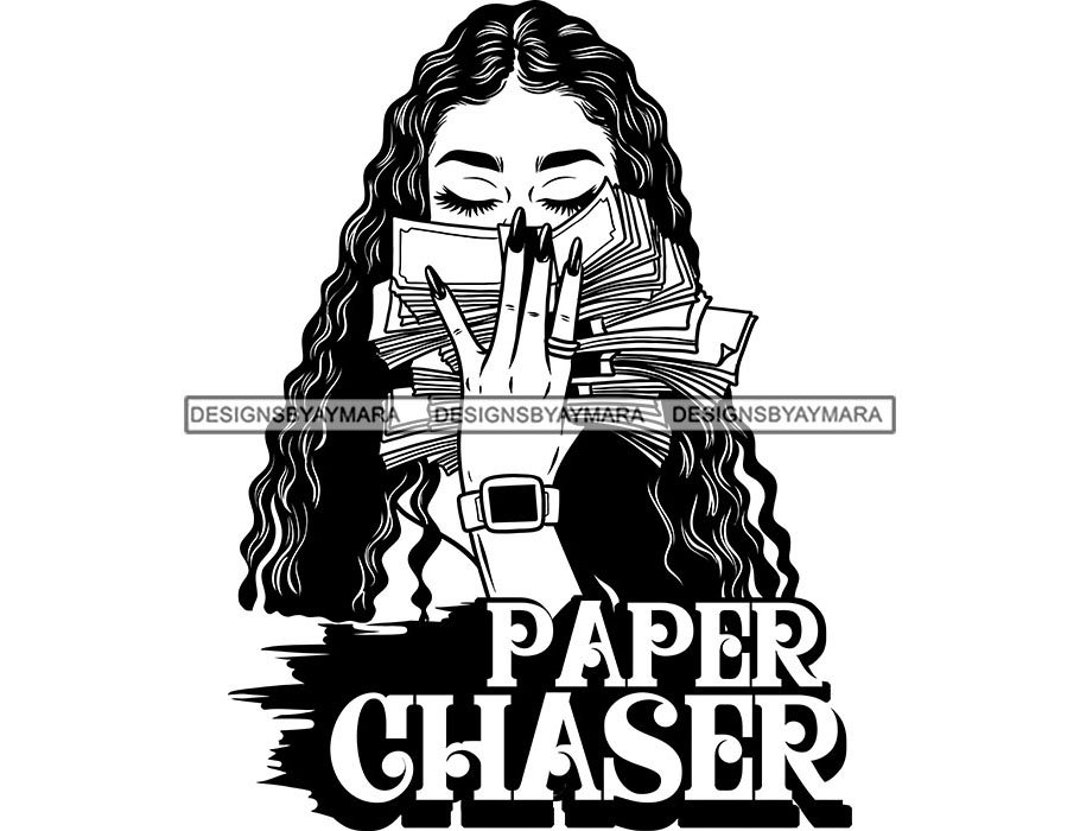 Paper Chaser Latina Woman Holding Money Stack Long Wavy Hair Hustler ...