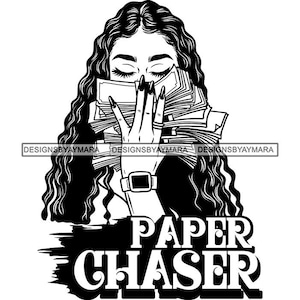 Paper Chaser Latina Woman Holding Money Stack Long Wavy Hair Hustler ...