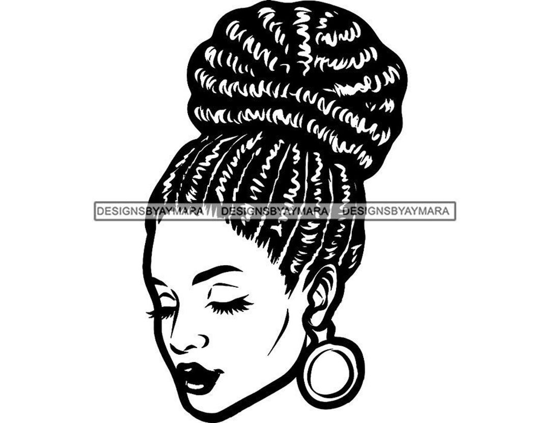 Woman Dread Locs Braids Bun Hoop Earrings Front View Head Face ...