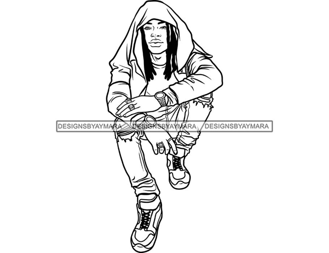 Young Gangster Ripped Torn Jeans Sneakers Hood Ring Finger Locs ...