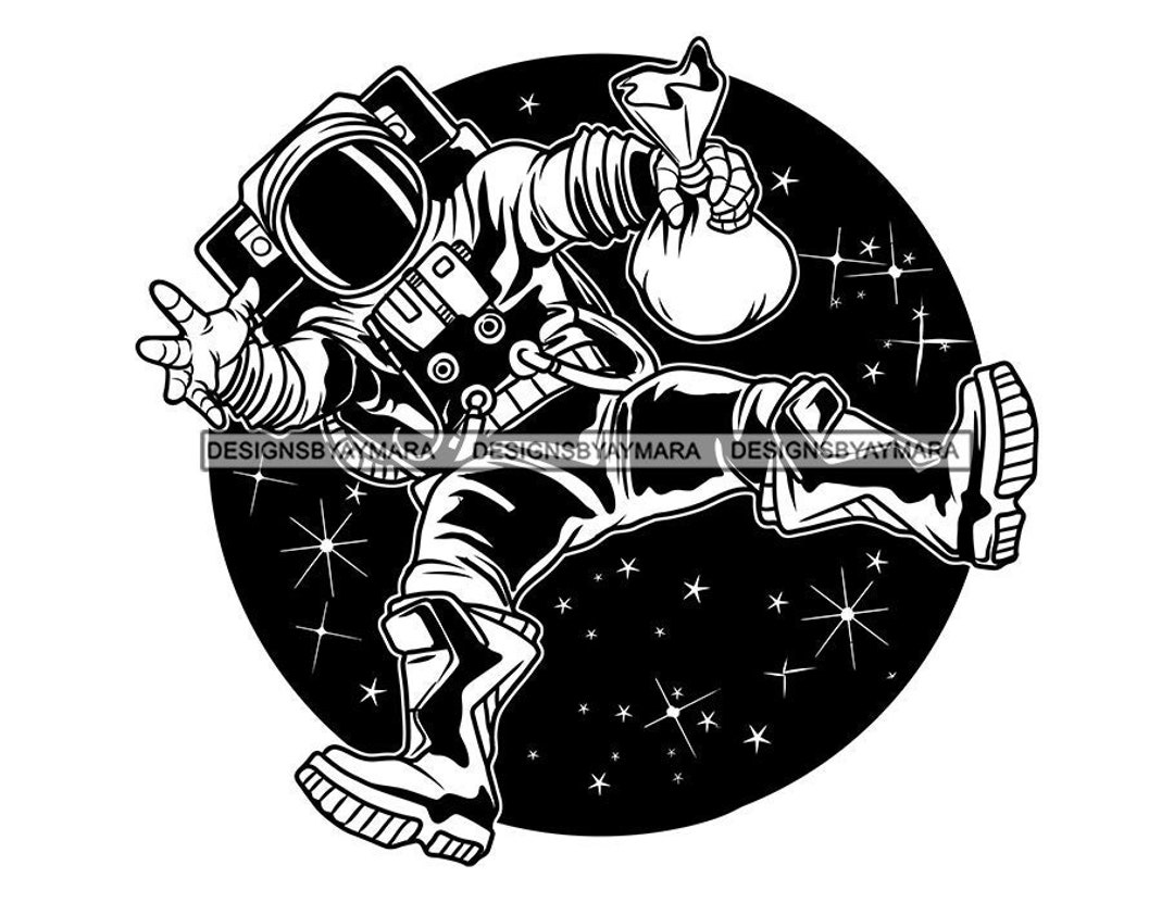 Astronaut Spaceman Suit Holding Money Bag Cosmo Space Galaxy Stars ...