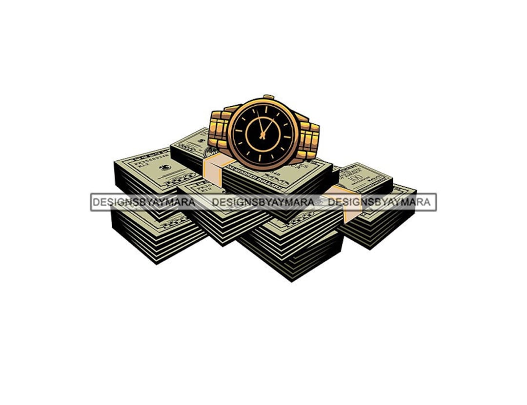 Gold Watch Expensive Watch on Stacks of Green Cash Dollar Bills Money ...