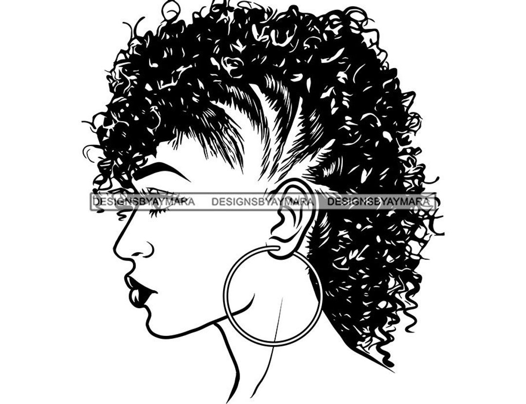 Melanin Woman Mohawk Hairstyle Braids Curly Hair Hoops Earrings Latina ...