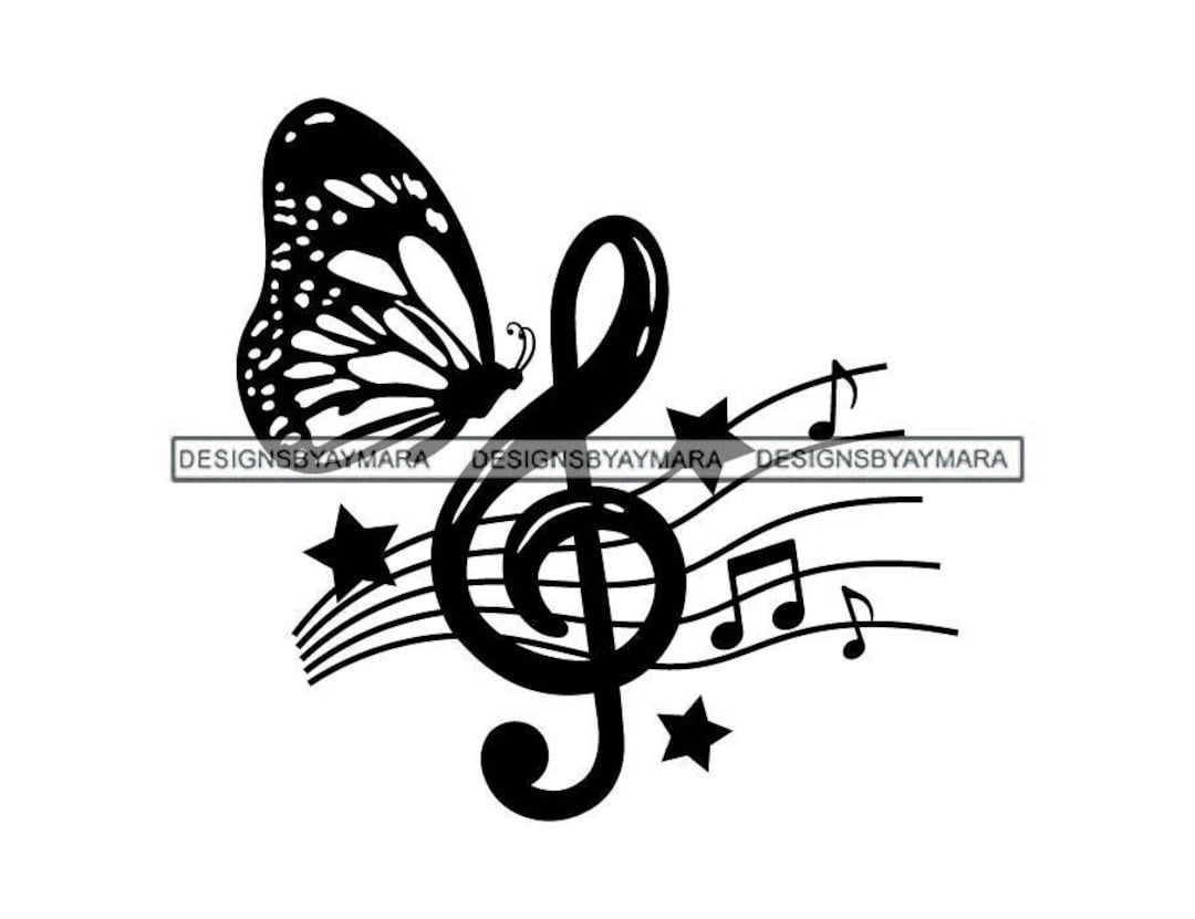 Clef Note Music Notes Butterfly Music Score Stars Tattoo Sheet Music ...