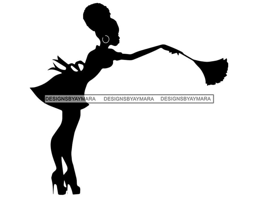 Woman Silhouette Cleaning Housekeeper Afro Duster Uniform Apron Heels ...
