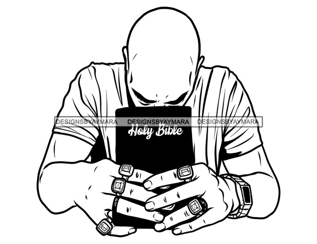 Bald Man Praying God Holding Bible Diamond Rings Holy Man Worship ...
