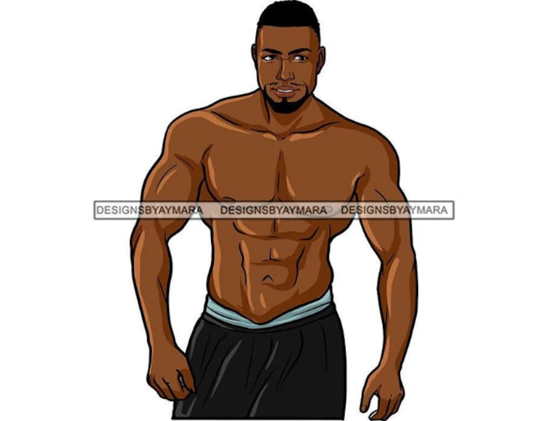 Strong Black Man Masculine Muscles Muscular Beard Bare Chest Gray Blue ...