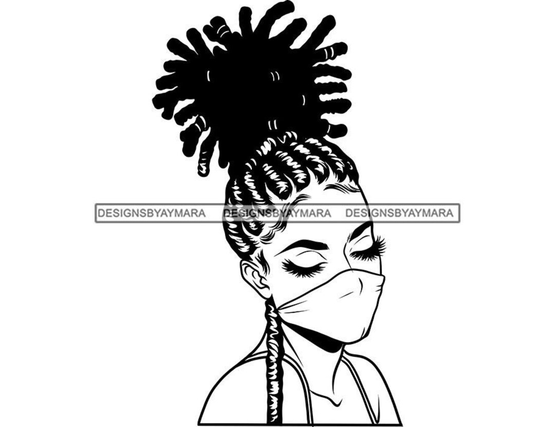 Woman Braids Dread Locs Face Mouth Mask Eye Closed Long Lashes Black ...