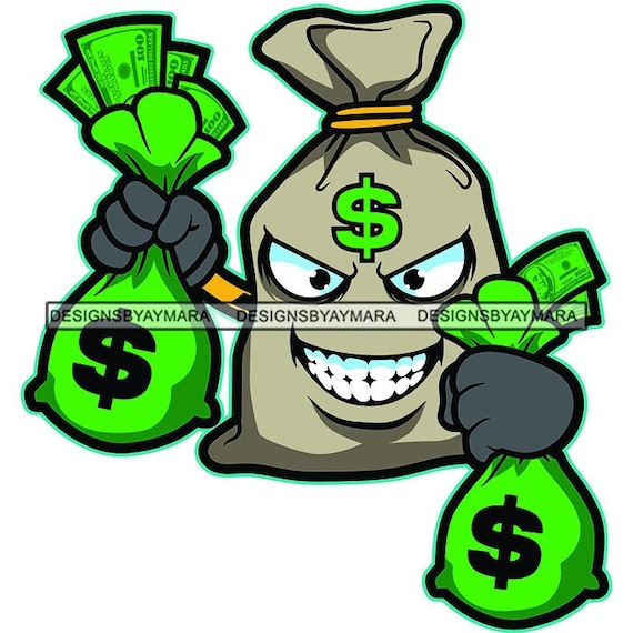 Tied Bag of Cash Character Holding Green Bags of Cash Evil - Etsy