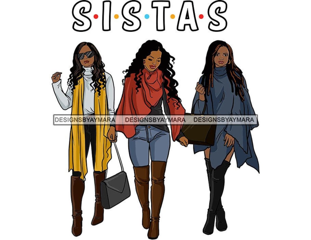 Sistas Three Black Women Friends Divas Jeans Boots Walking Handbag Tote ...