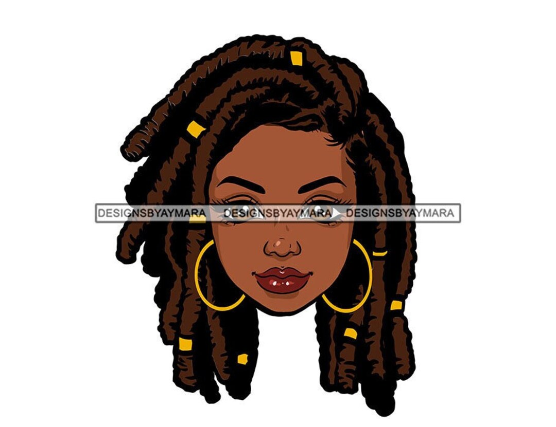 Black Woman Dread Loc's Gold Loc Bands Gold Hoop Earrings Head Only ...
