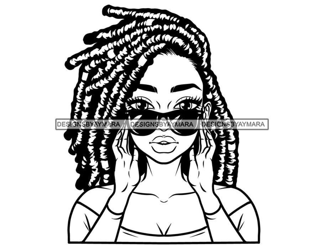 Black Woman Dread Locs Sunglasses Hands Face off Shoulder Blouse Top ...