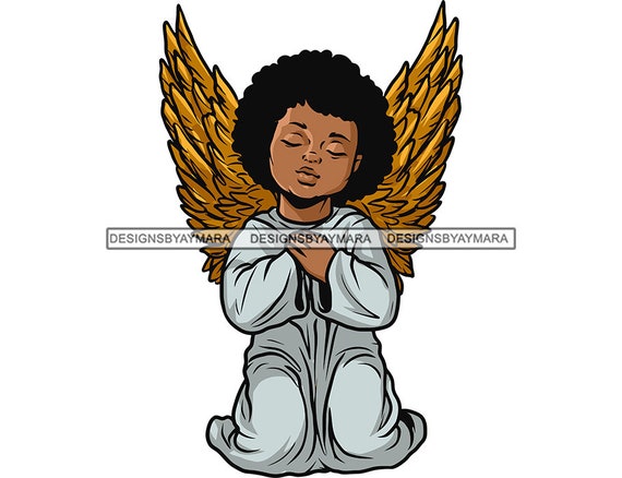 Angel Black Baby Boy Kneeling Praying God Prayers Hands - Etsy