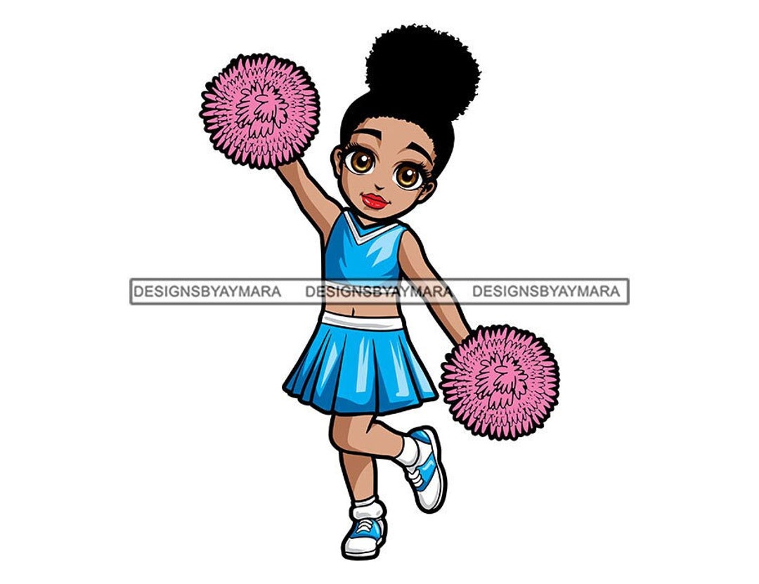 Cute Melanin Cheerleader Girl Pompom Dancing Cheerleading Cheer Sport ...