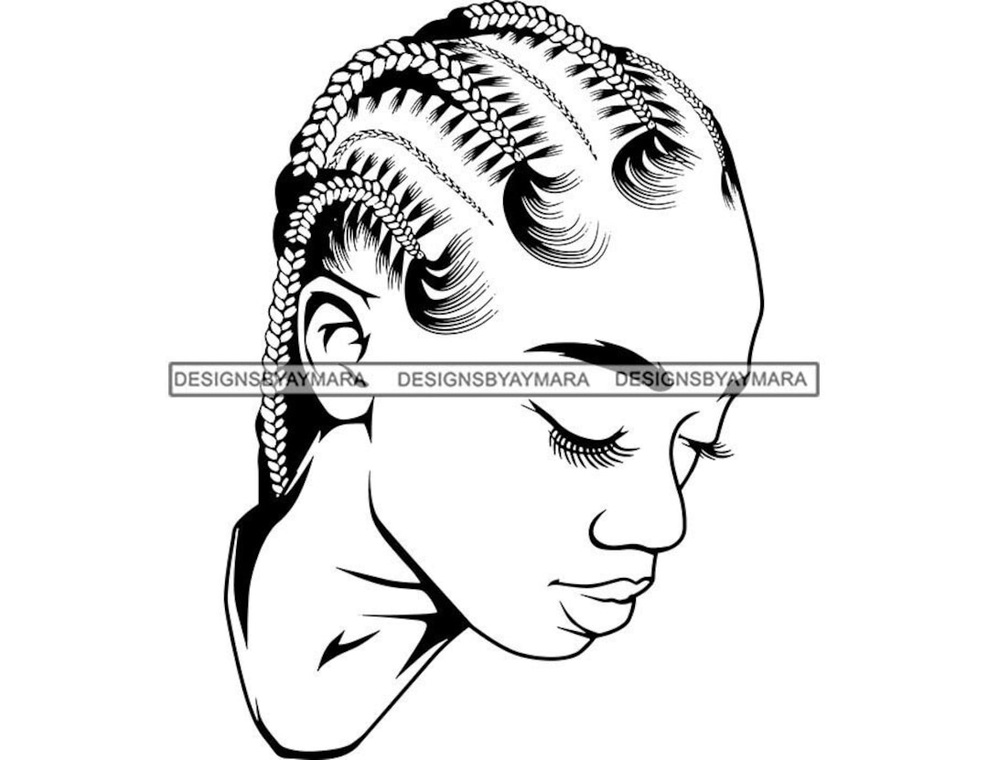 Woman Female Cornrows Hairstyle Long Eyelashes Head Neck Only Outline ...