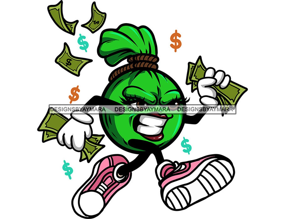 Female Green Bank Bag Character Cartoon Running Pink Sneakers Green ...