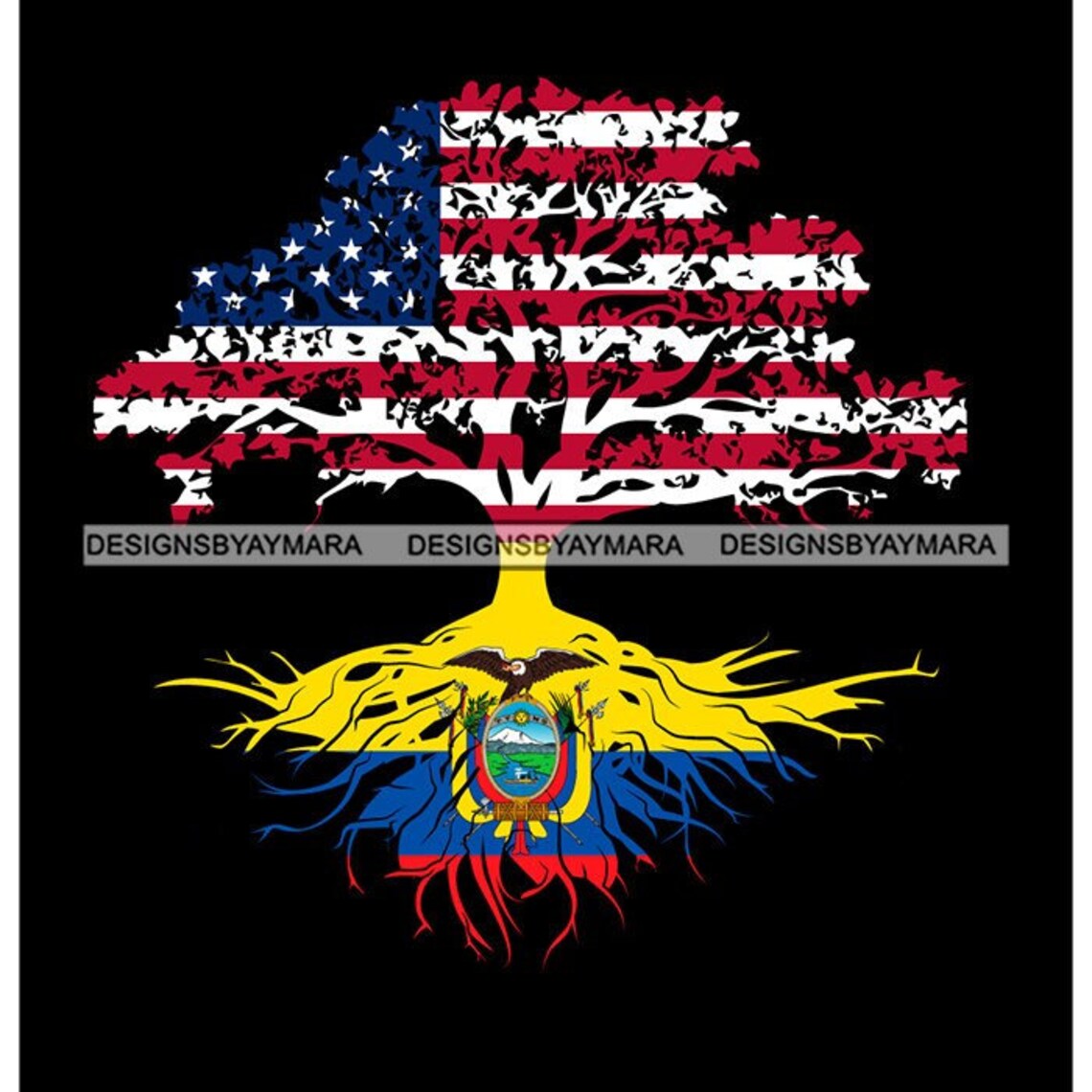 Ecuador Tree Root Flag Flags United States USA Country National ...