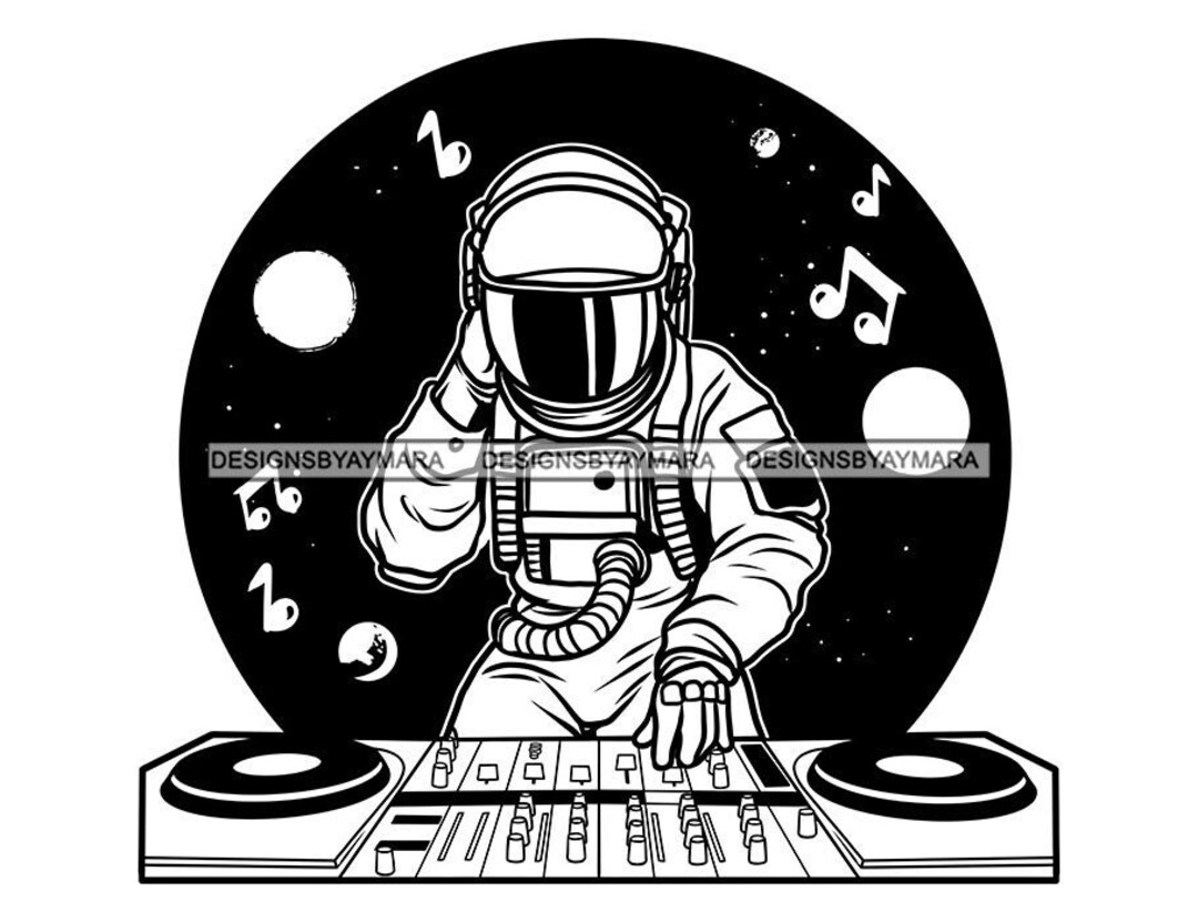 Astronaut Helmet Space Music Notes Spinning Records D J Space Suit ...
