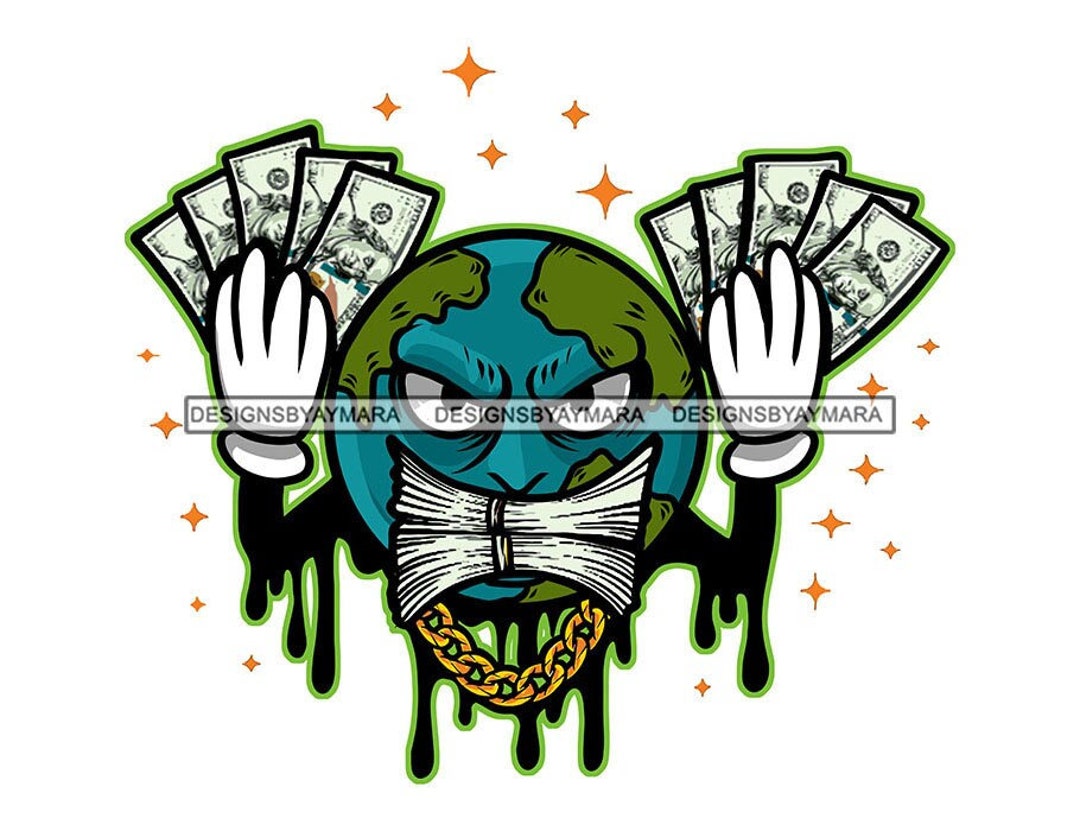 Earth Cartoon Evil Eyes Hands White Gloves Dollar Bills Mouth Cash ...