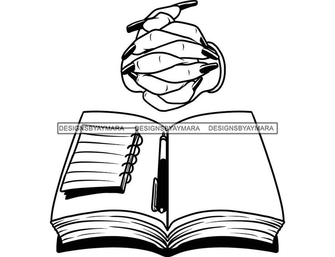 Female Hands Together Folded Open Book Journal Ink Pen Pencil Writing ...