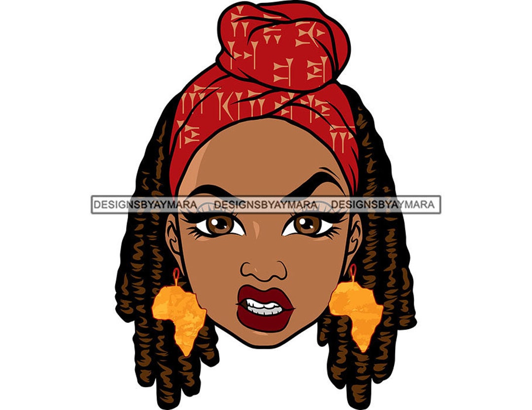 African Melanin Woman Red Turban Africa Continent Wood Earrings ...