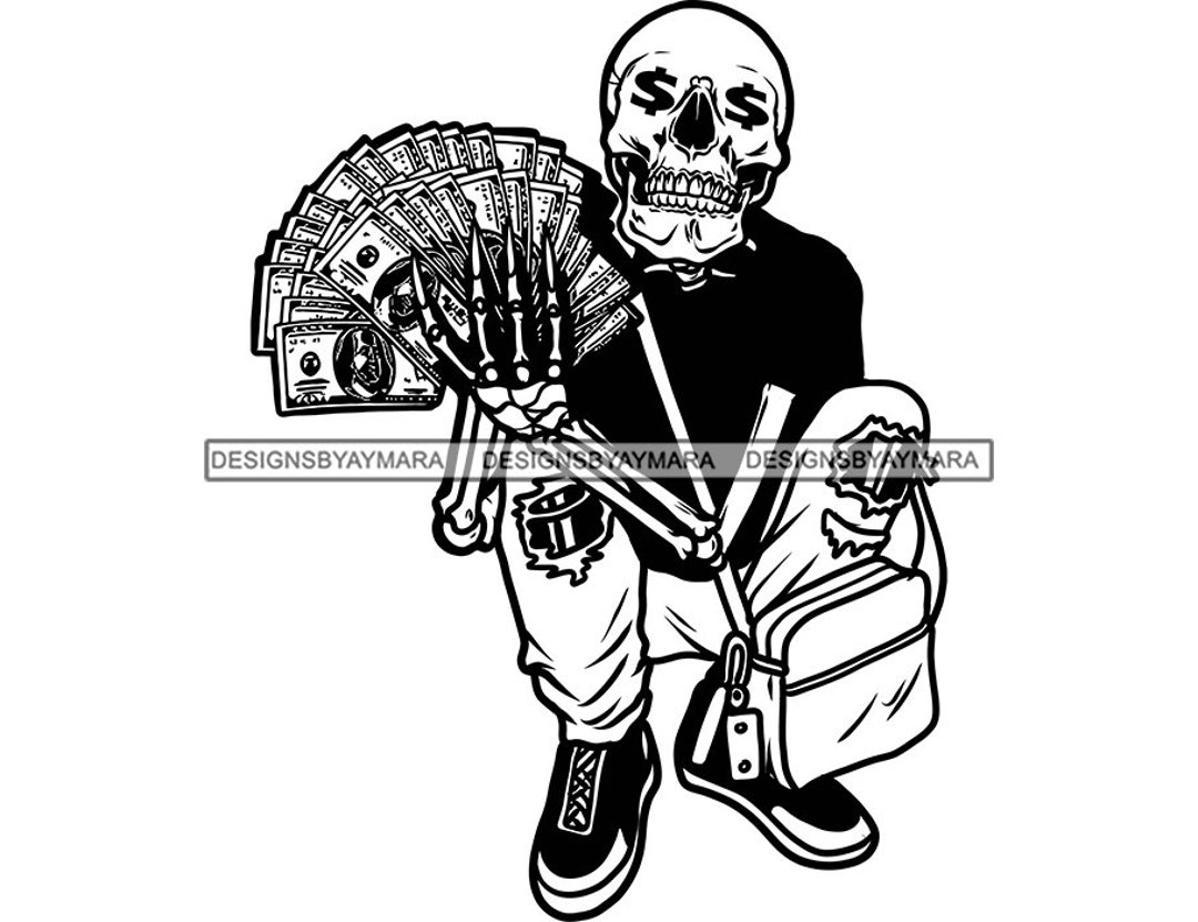 Hustler Skull Man Cartoon Character Money Spread Hustle Grind Skeleton ...