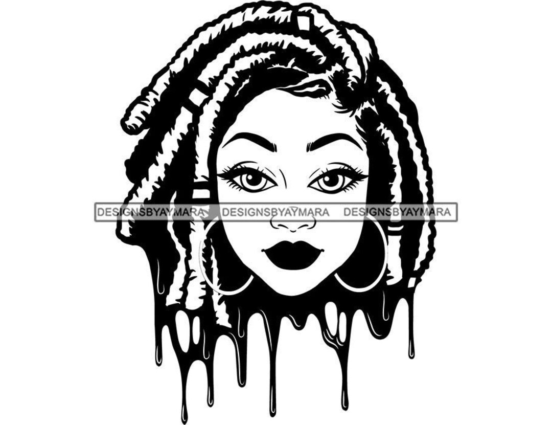 Woman Dread Locs Bands Melanin Hoop Earrings Outline Black White Head ...
