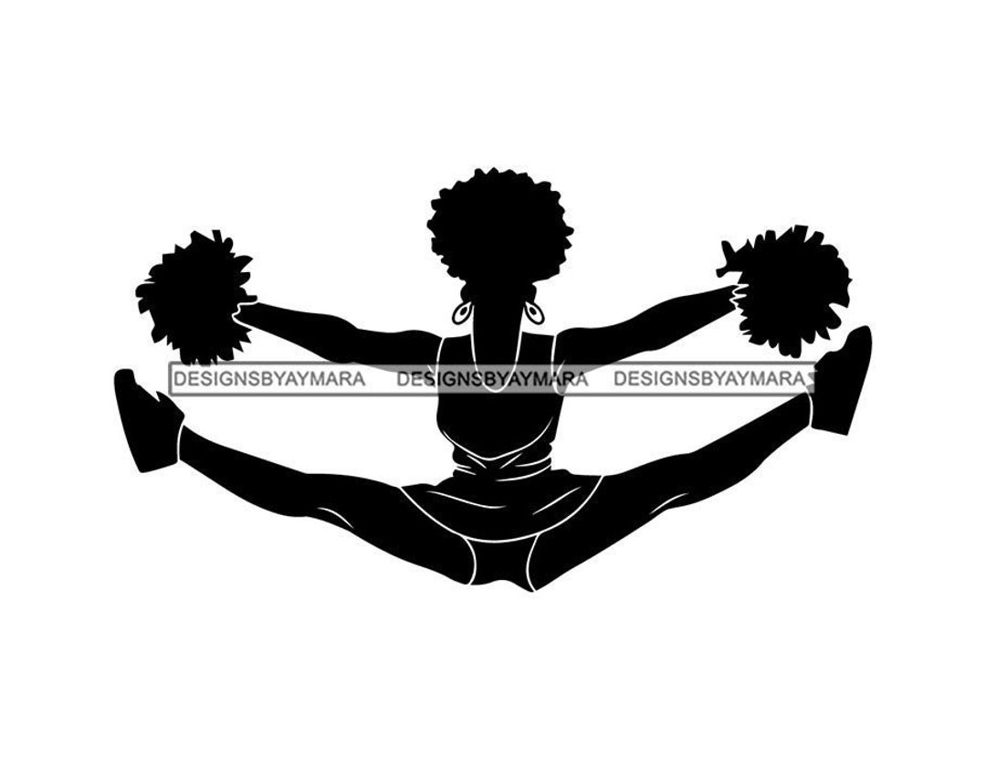 Black Woman Afro Silhouette Cheerleader Jump Cheer Leap Pom Pom Uniform ...