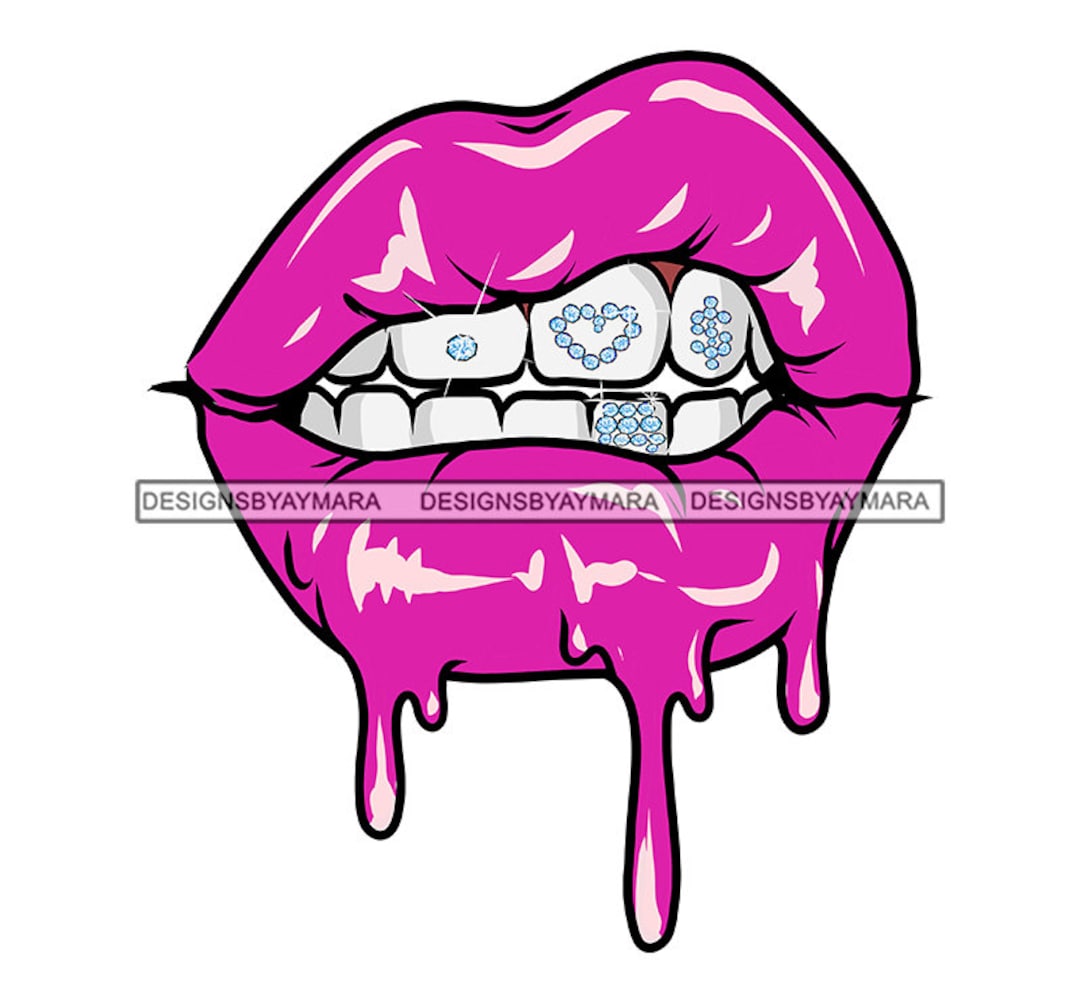 Dripping Hot Pink Lips Grill Heart Dollar Sign Diamond Tooth Jewelry ...