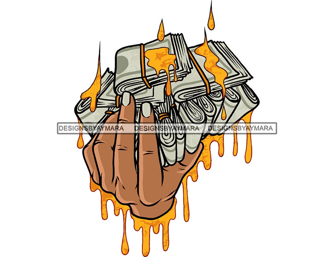 Man Hand Carrying Money Stacks Gold Dripping Flames Cash Hustler ...