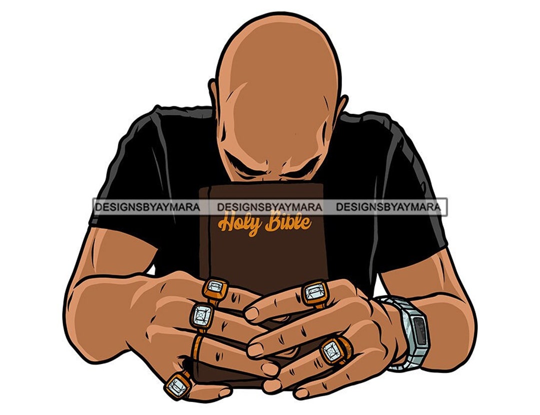 Melanin Bald Man Praying God Bible Diamond Rings Holy Man Worship ...