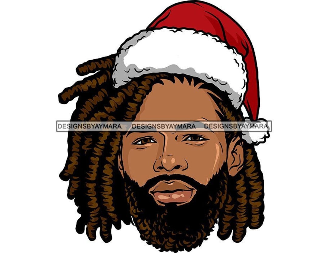 Man Wearing Red Santa Hat Beard Goatee Dread Locs Portrait Head Face ...