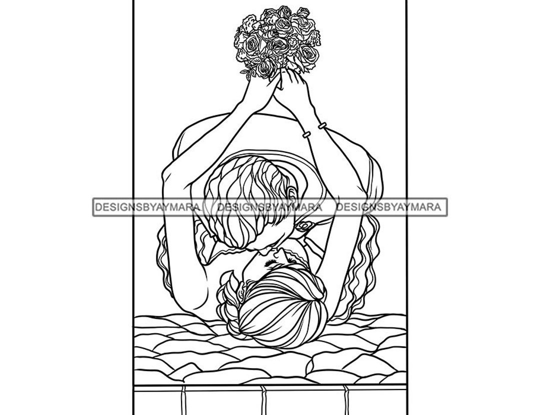 Romantic Beautiful Marry Couple Kissing Coloring Image Calming Creative ...
