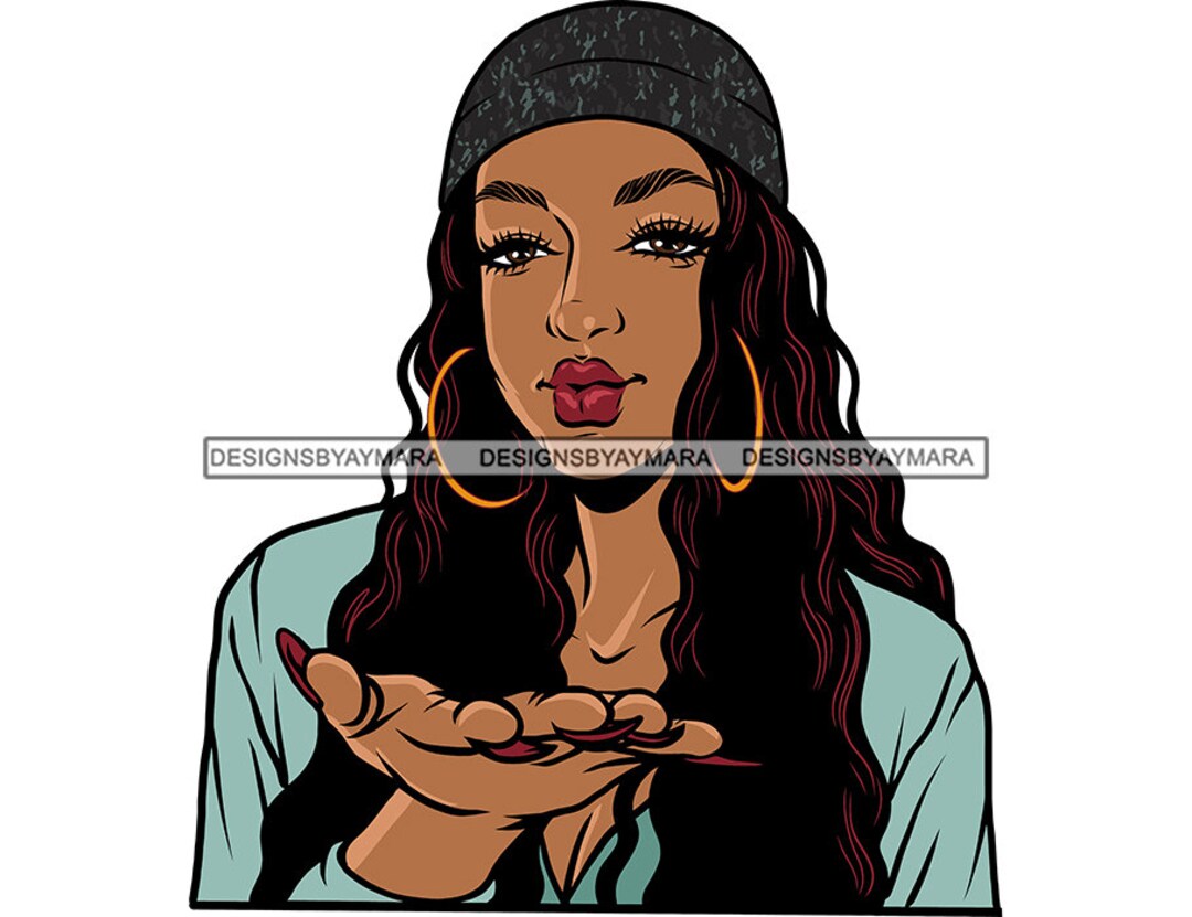 Latina Melanin Woman Blowing Kiss Besos Muahh New Trending Bandana Cap ...