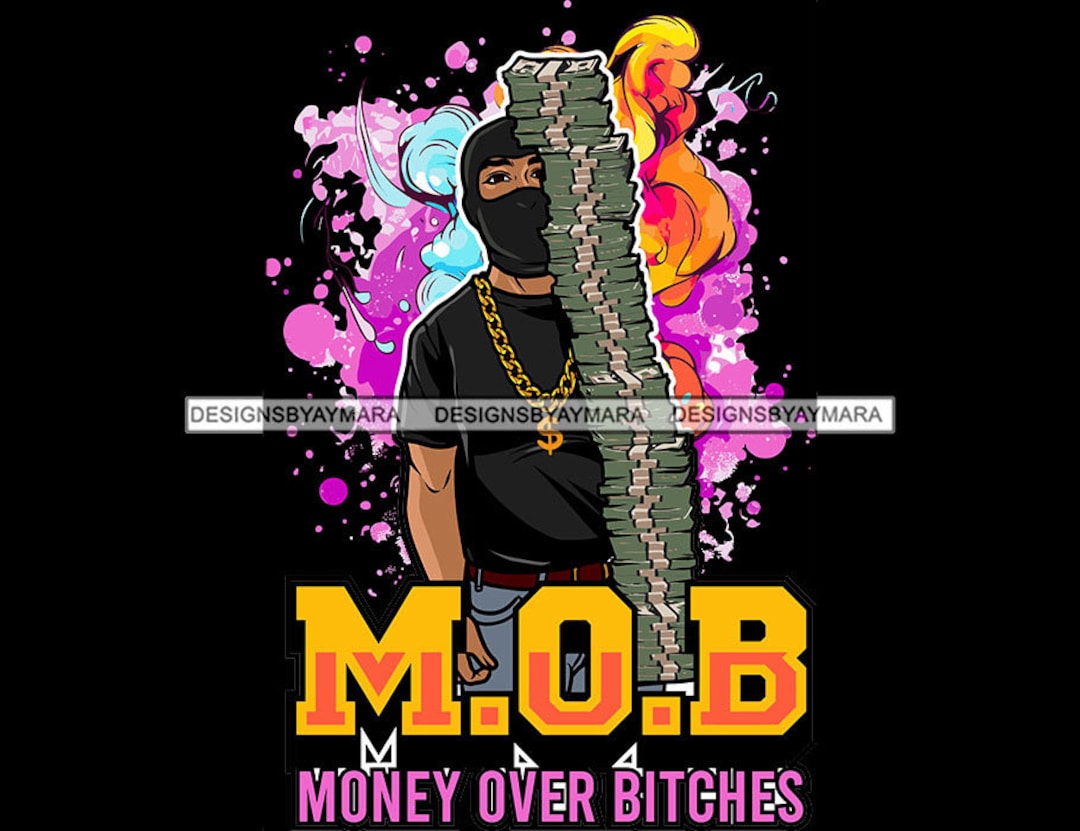 Money Over Bitches Gangster Hustler Man Carrying Big Money Stack Ski ...