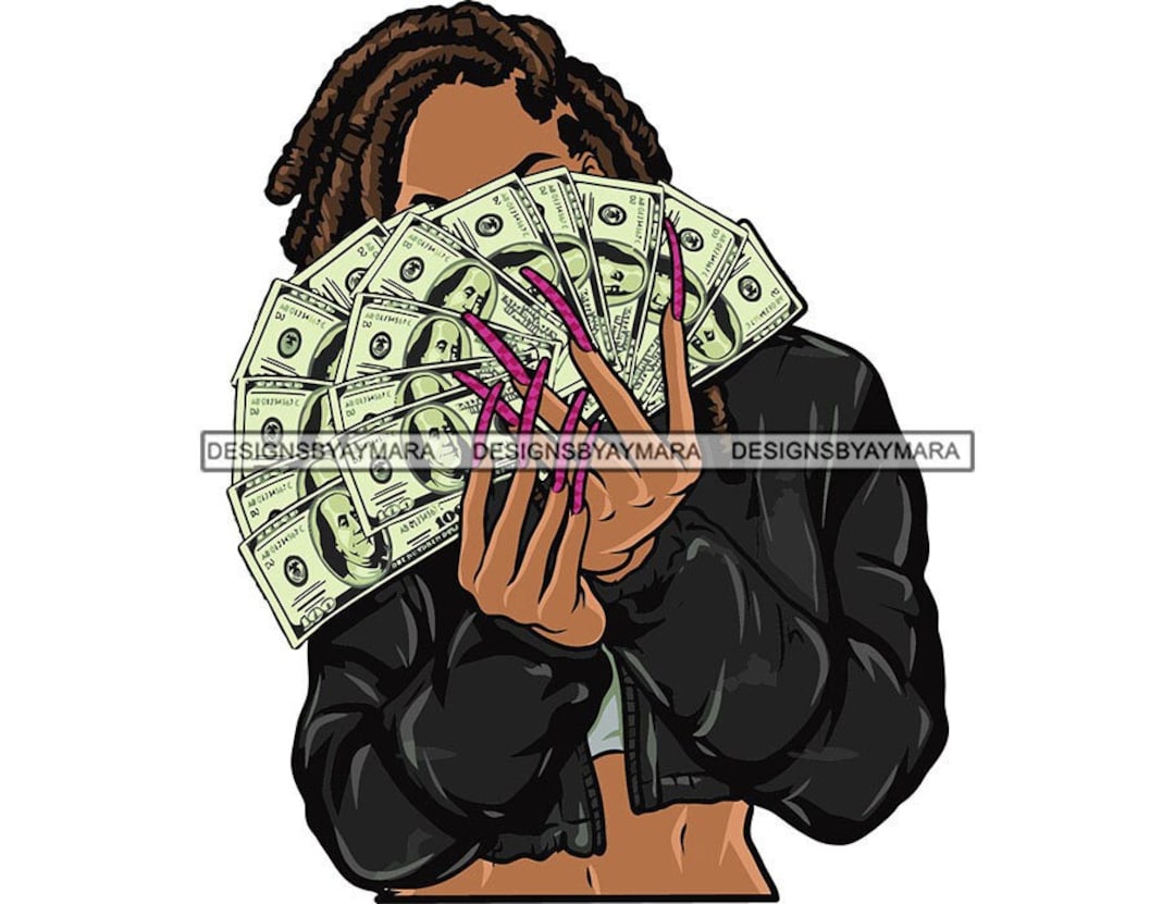Black Woman Dread Locs Long Fingernails Black Jacket Cash Money Hundred ...