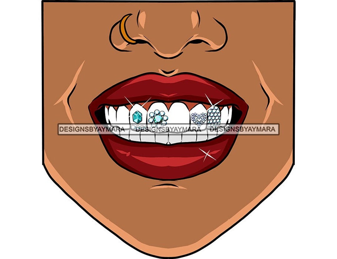 Diamond Teeth Mouth Face Teeth Grill Shapes Diamond Heart Red Lips Nose ...
