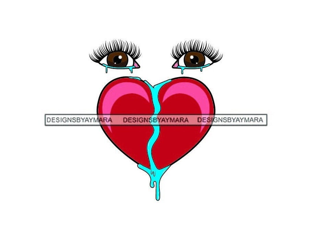 Broken Red Heart Cracked Shattered Sad Torn Heart Blue Tears - Etsy