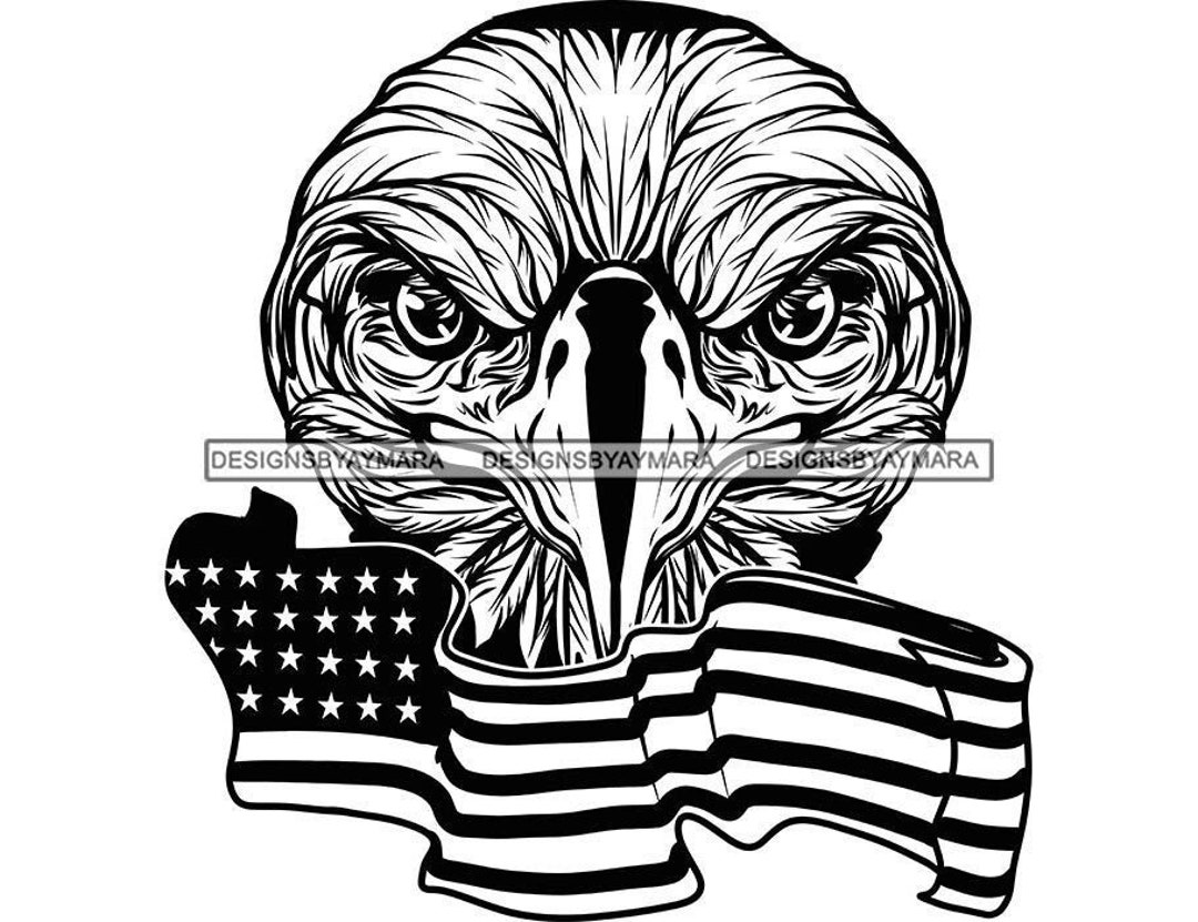 Eagle American Bird Head Hawk Flag Symbol Emblem Logo Sharp Eyes ...